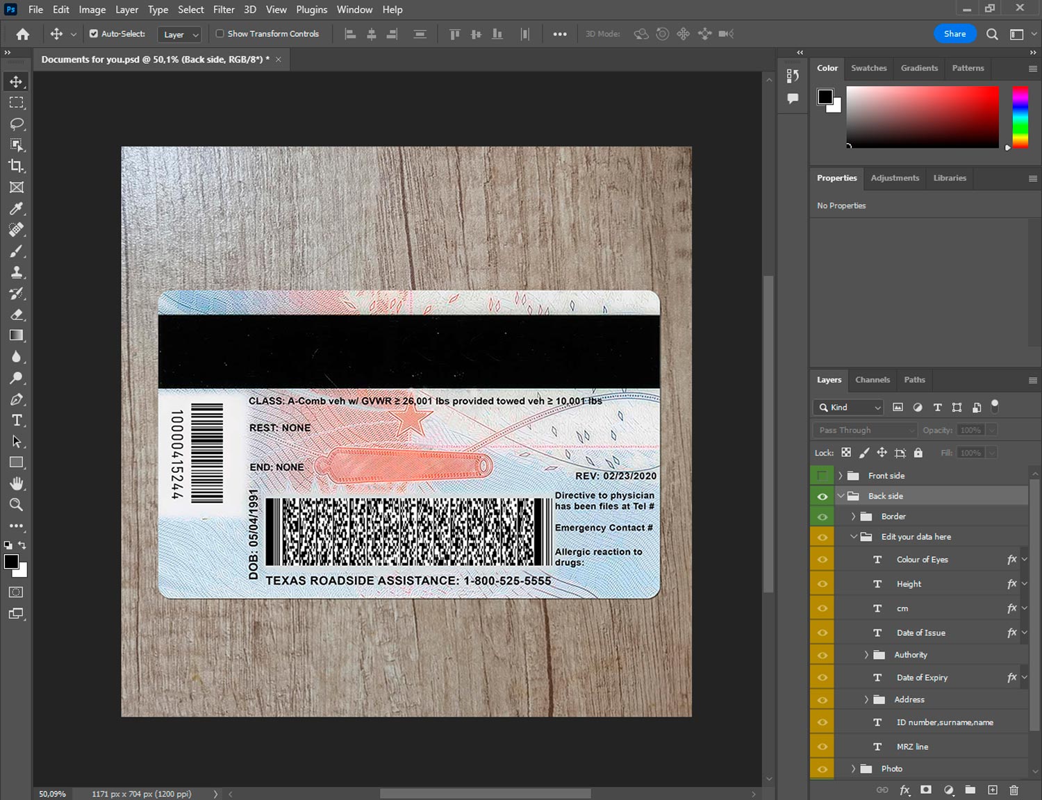 Editable Blank Texas Drivers license template