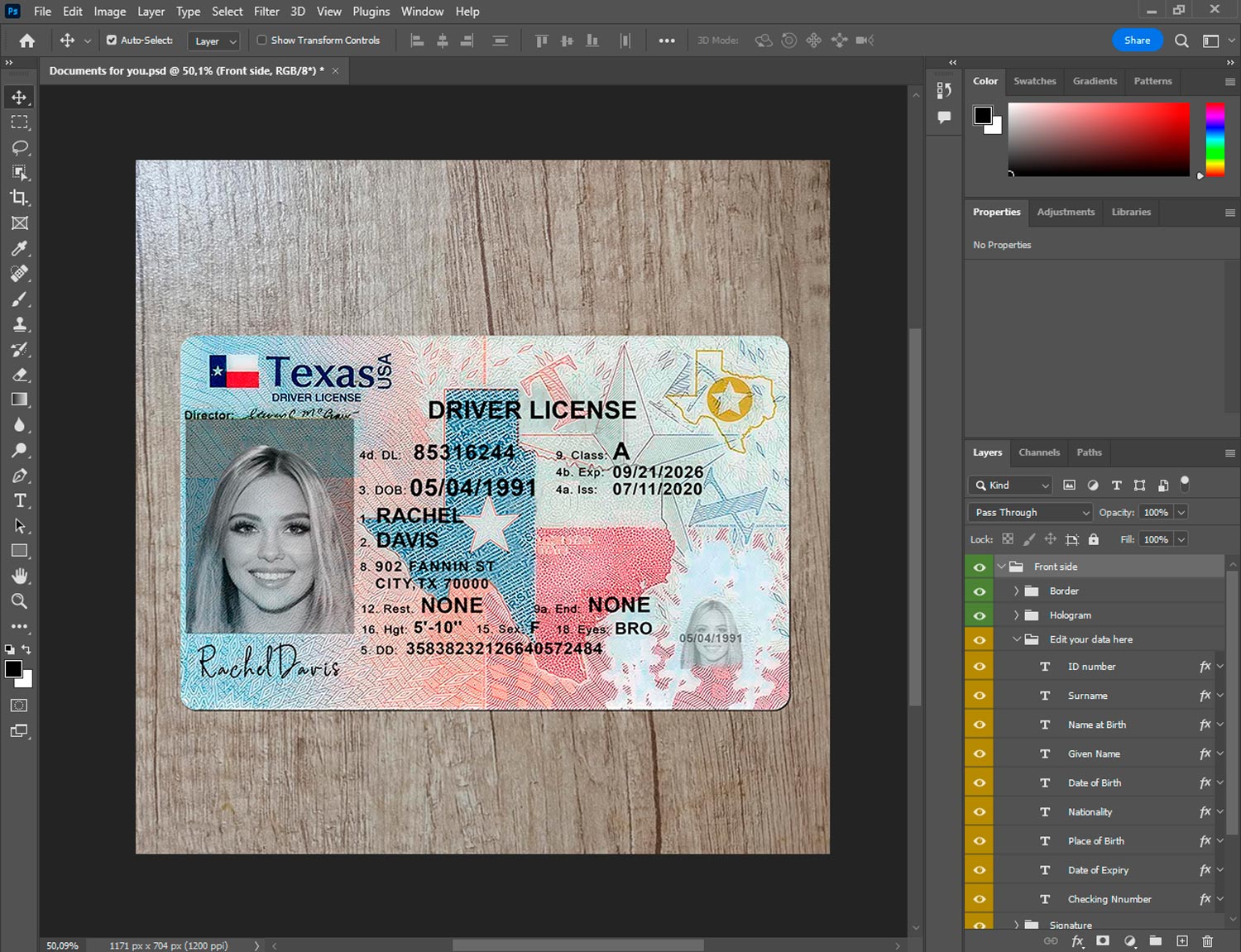 Editable Blank Texas Drivers license template