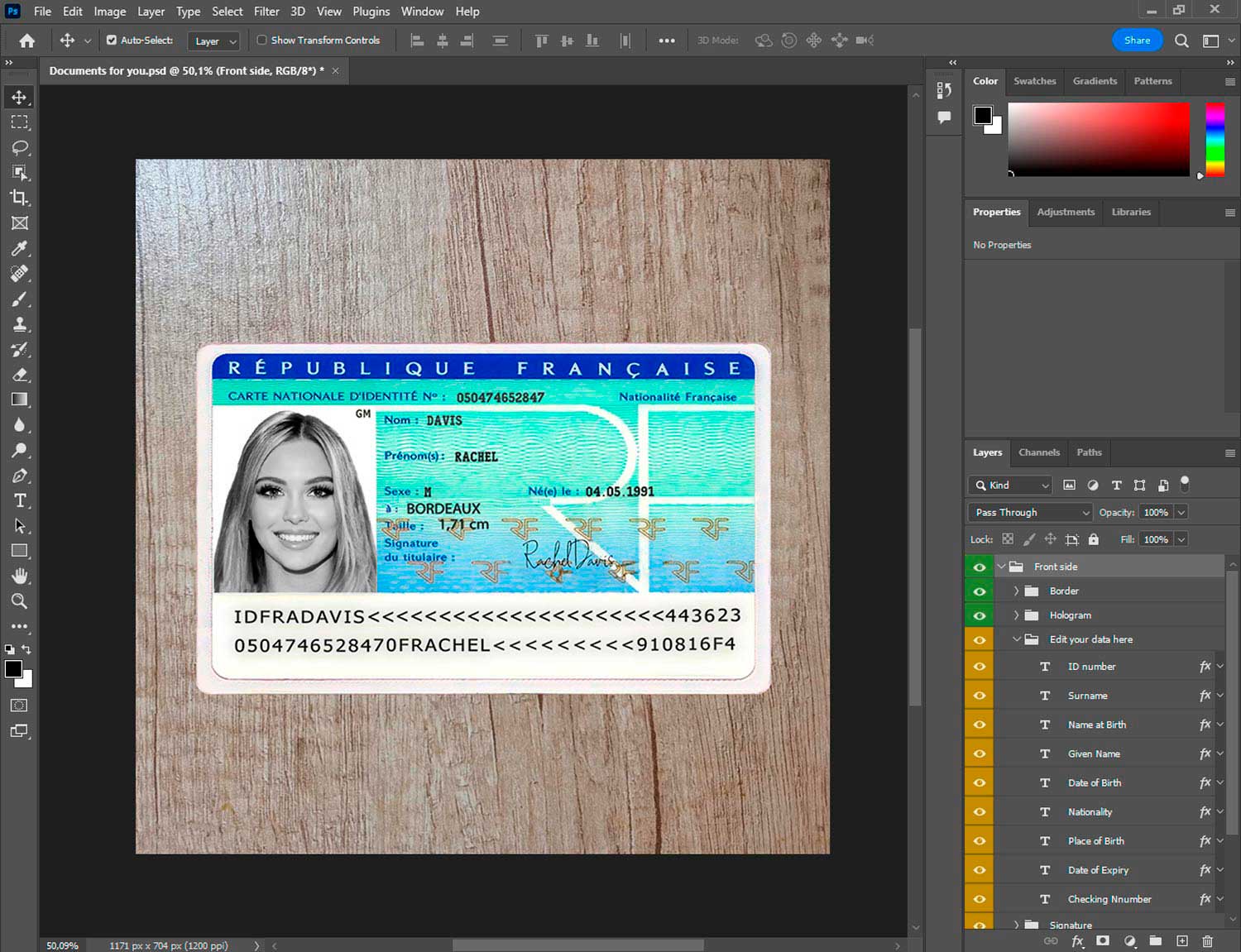 France id card generator template (French)