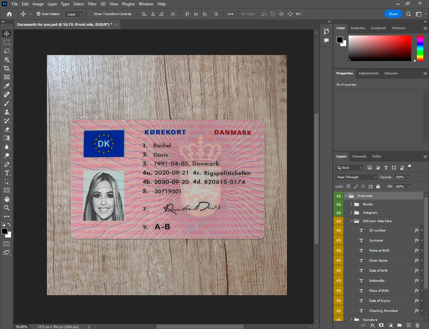 Denmark Driver License template