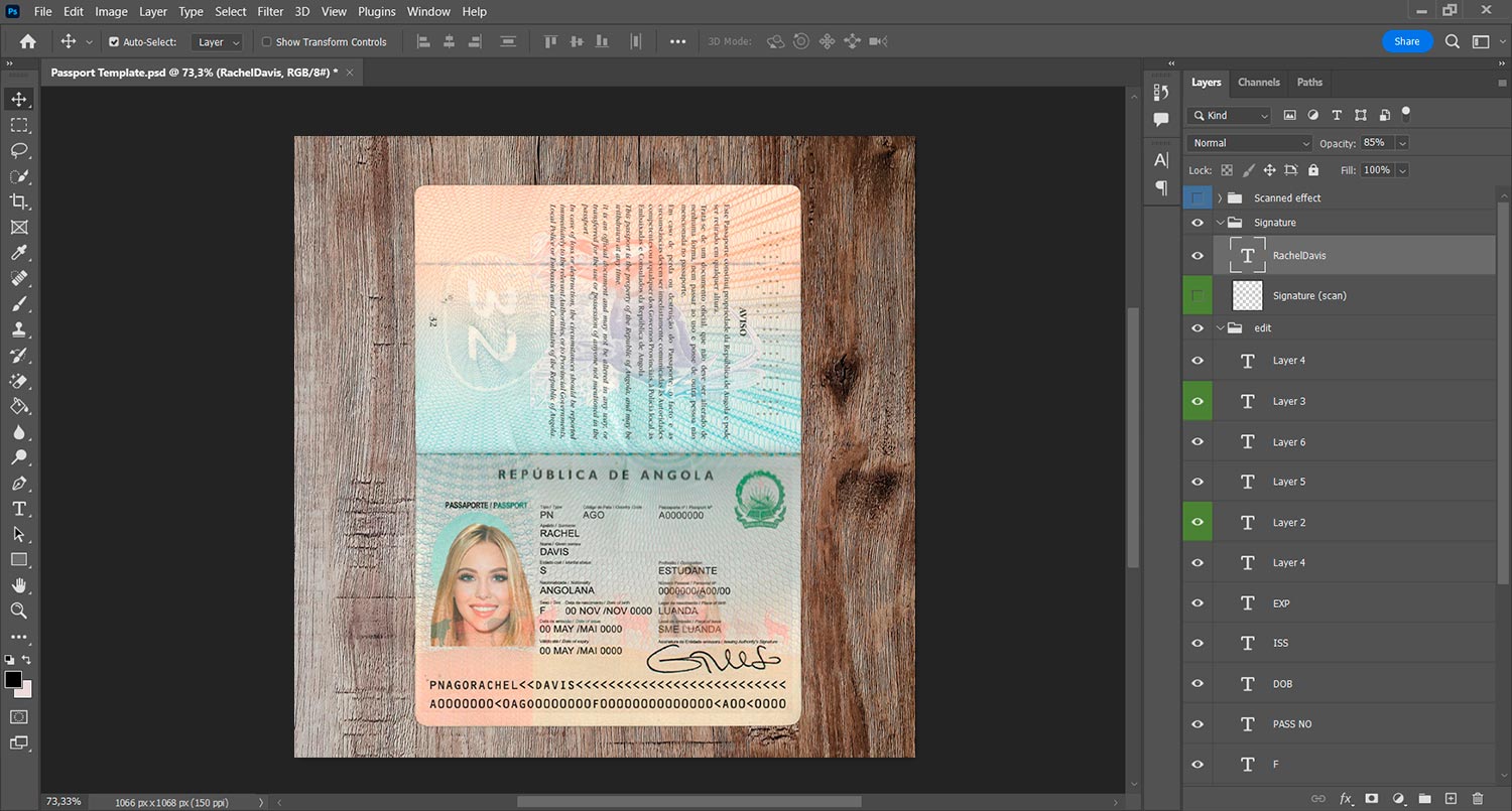 Angola Passport Template